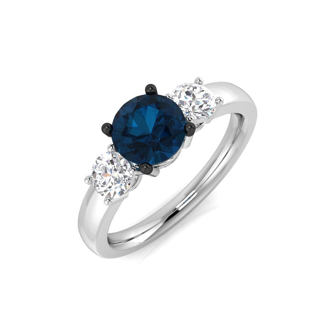 14K Gold 3-Stone Blue Diamond Ring with White Diamonds (Blue Diamonds ...